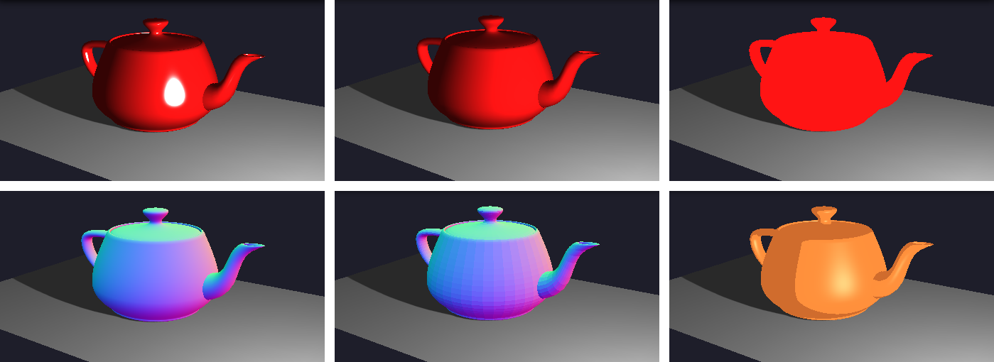 Figure 1 - Light Materials. From left to right, up to bottom, Phong ...